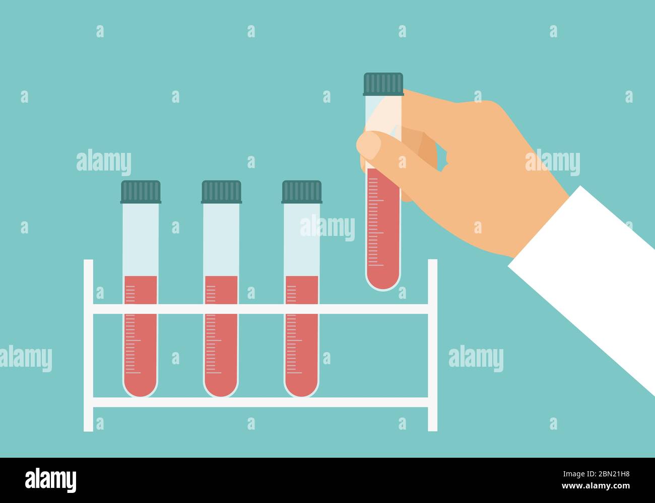 Flat design cartoon illustration of scientist or doctor hand with test ...
