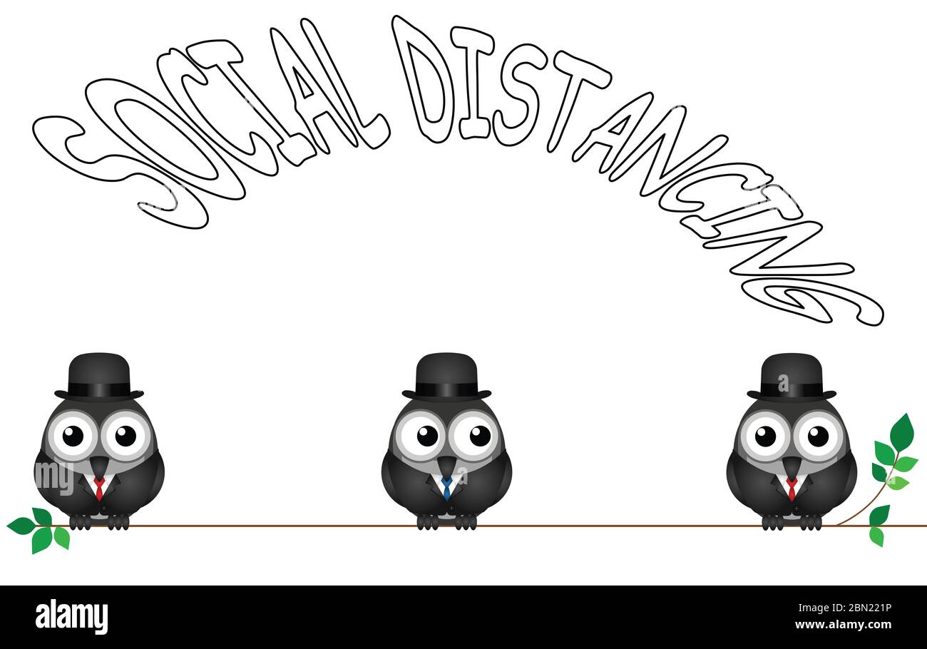 Comical bird social distancing message due to worldwide pandemic ...