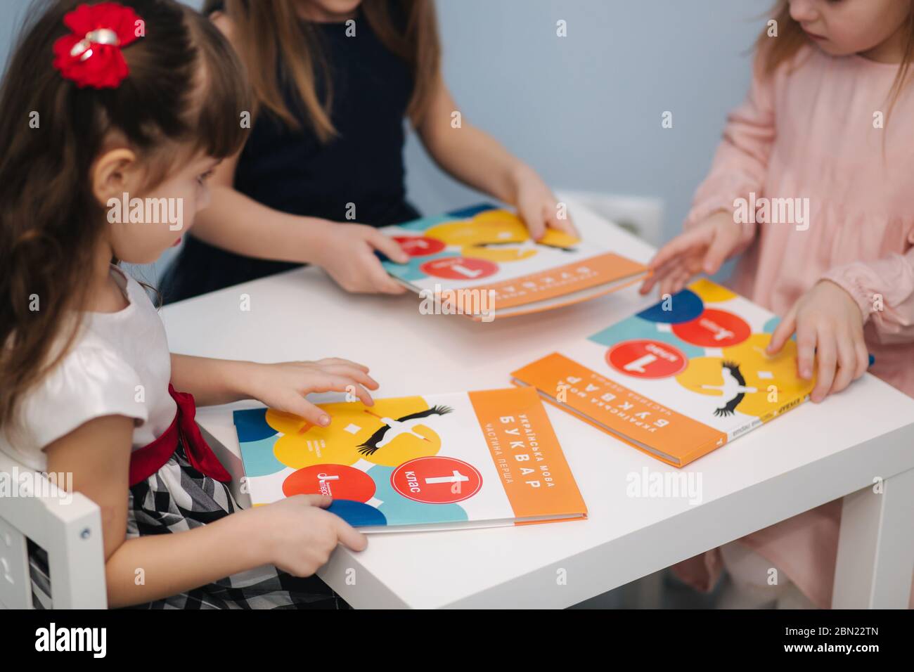 Close-up of children study in preschool. Smart kids in class Stock ...