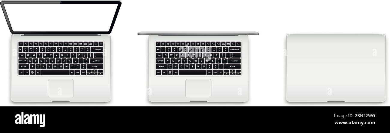 Modern laptop fully opened , partially opened and closed screen Stock ...