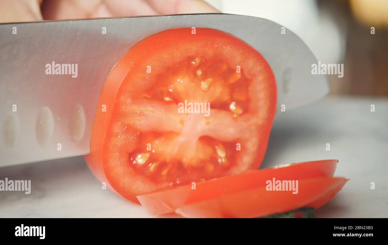 Cutting tomato, tomatoes sliced background, top view fresh ingredient ...