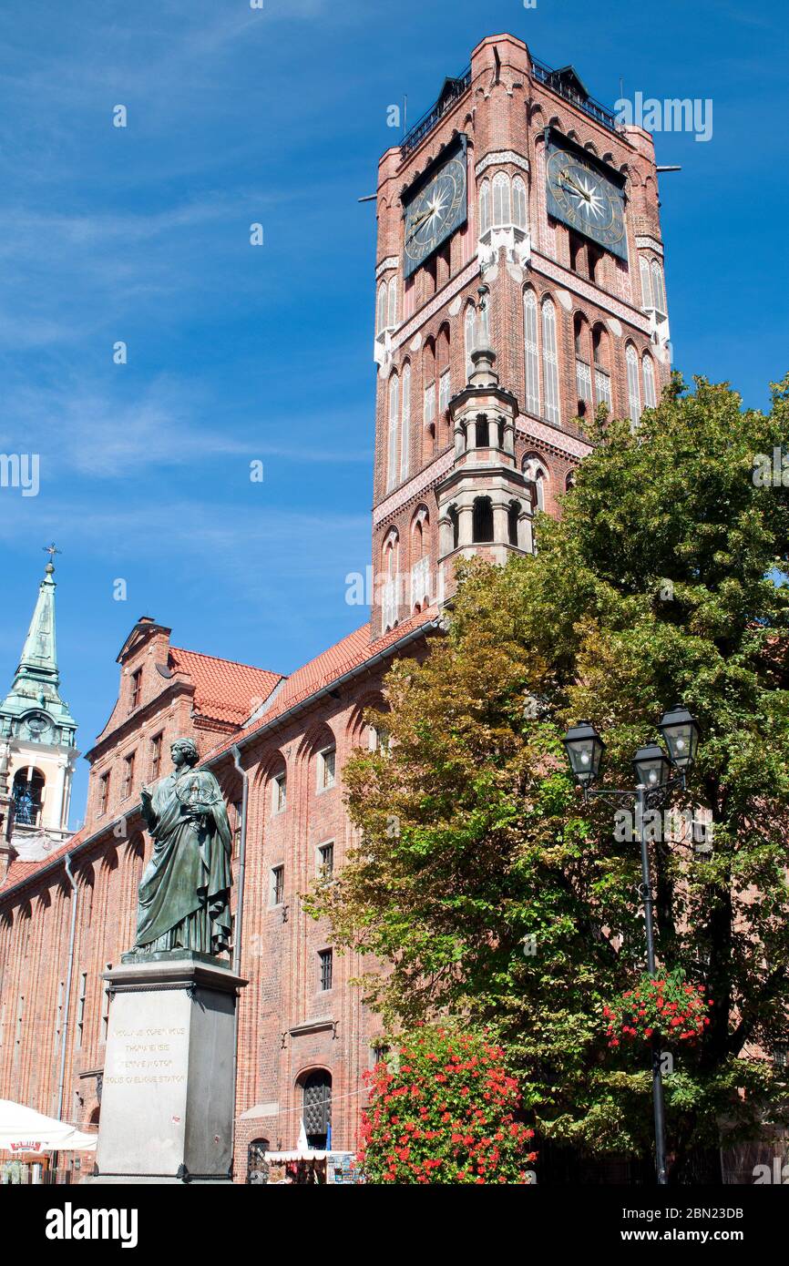 Torun Poland, view of the gothic old town hall with statue of the ...