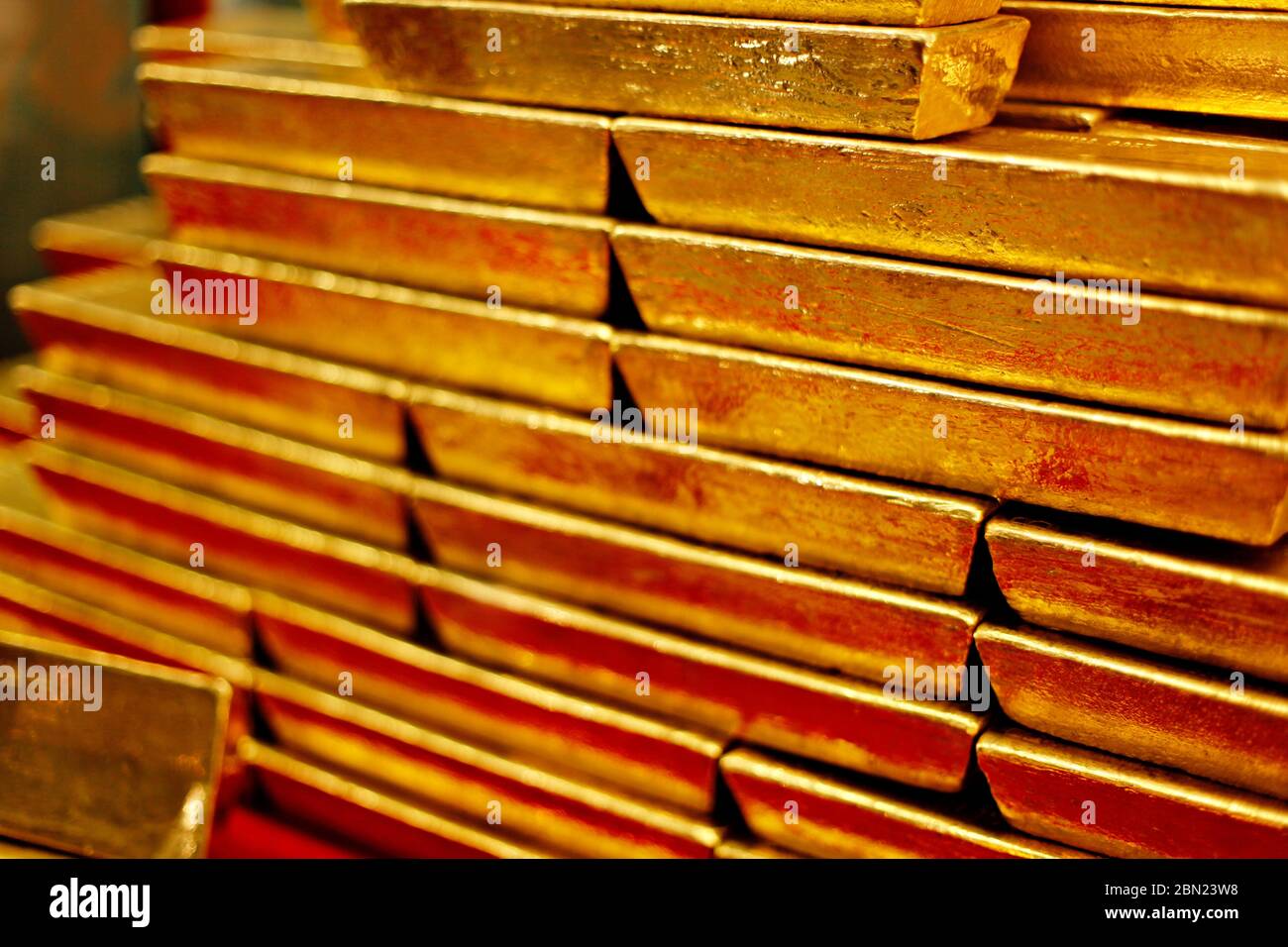 Gold bricks displayed in the Czech National Bank (CNB) Museum in Prague ...