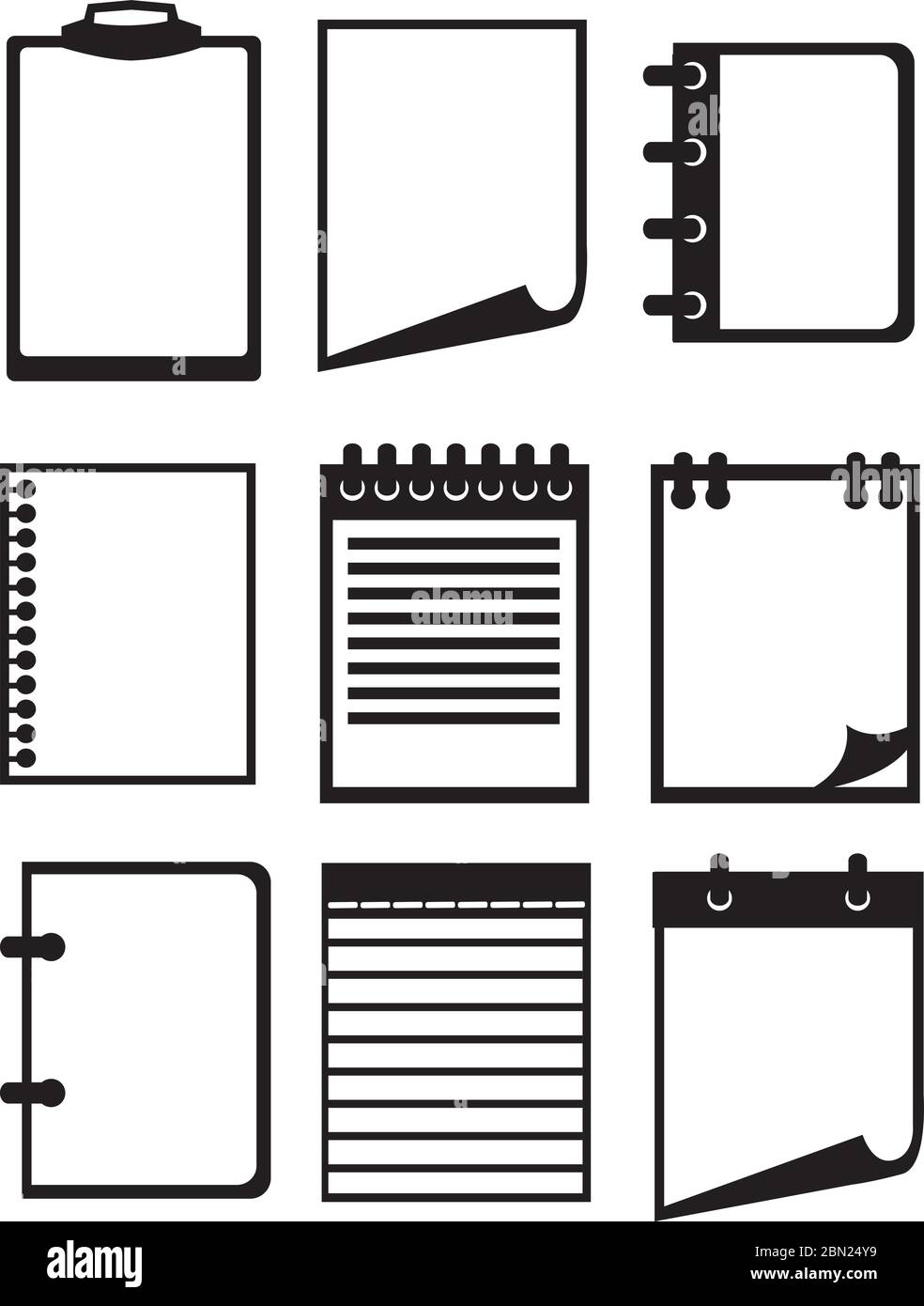 Set of nine vector icon illustration of paper and notebook isolated on ...