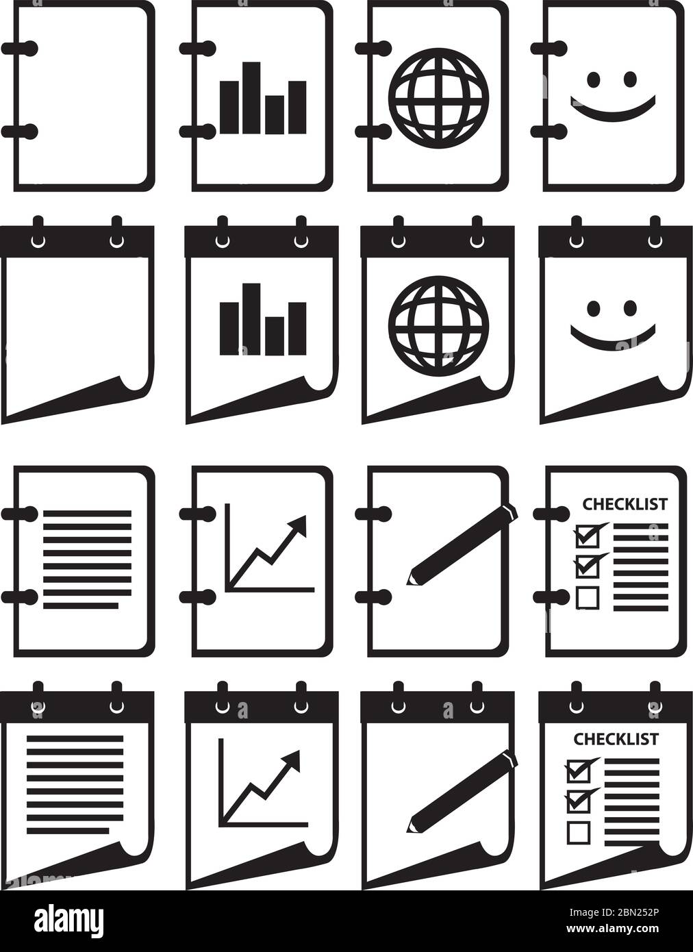 Set of twelve vector illustration of ring bound notebook with apps ...