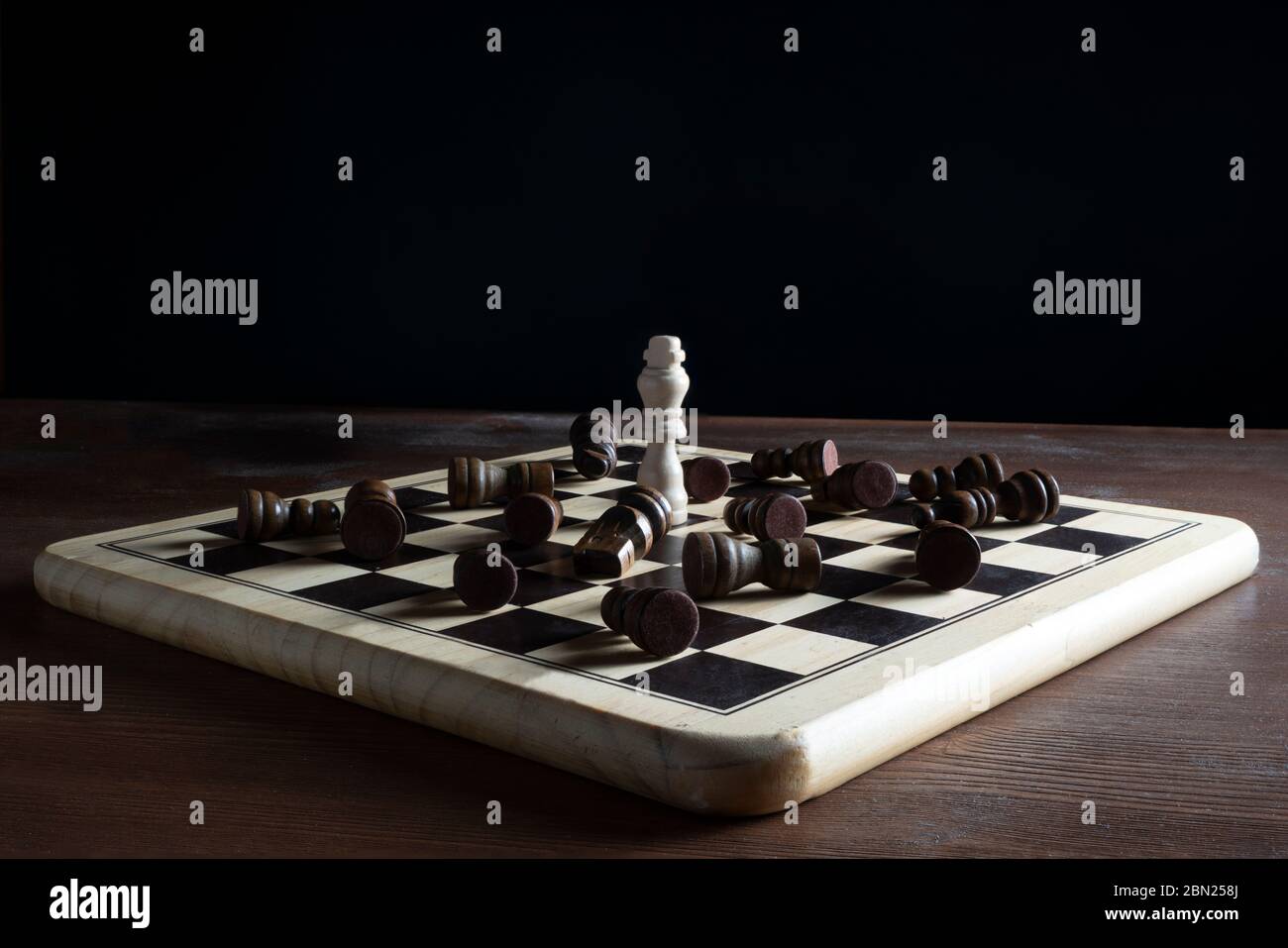 a chessboard with the king and some inverted opposing pieces Stock ...