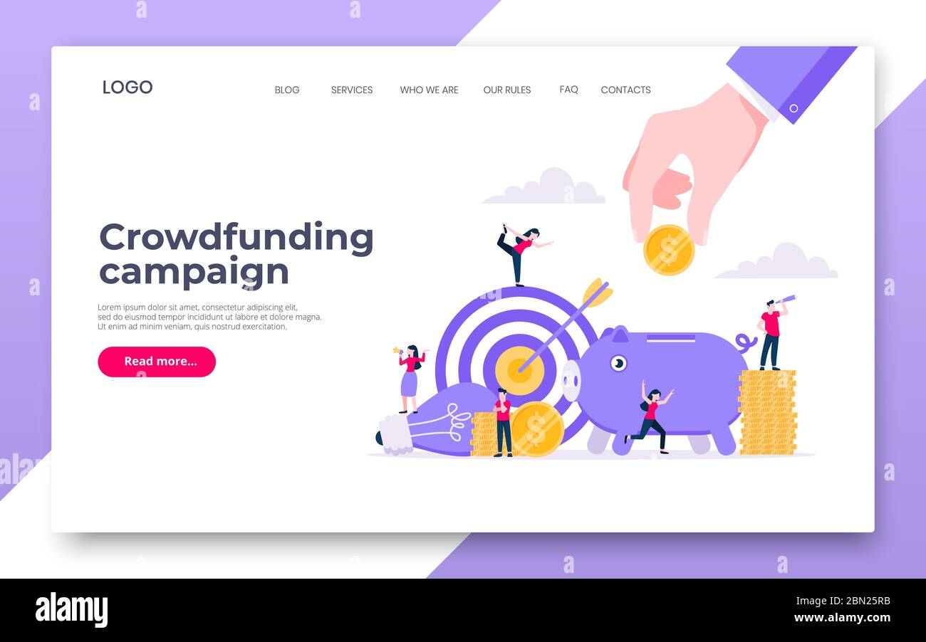 Crowdfunding landing web page concept of fundraising Stock Vector Image ...