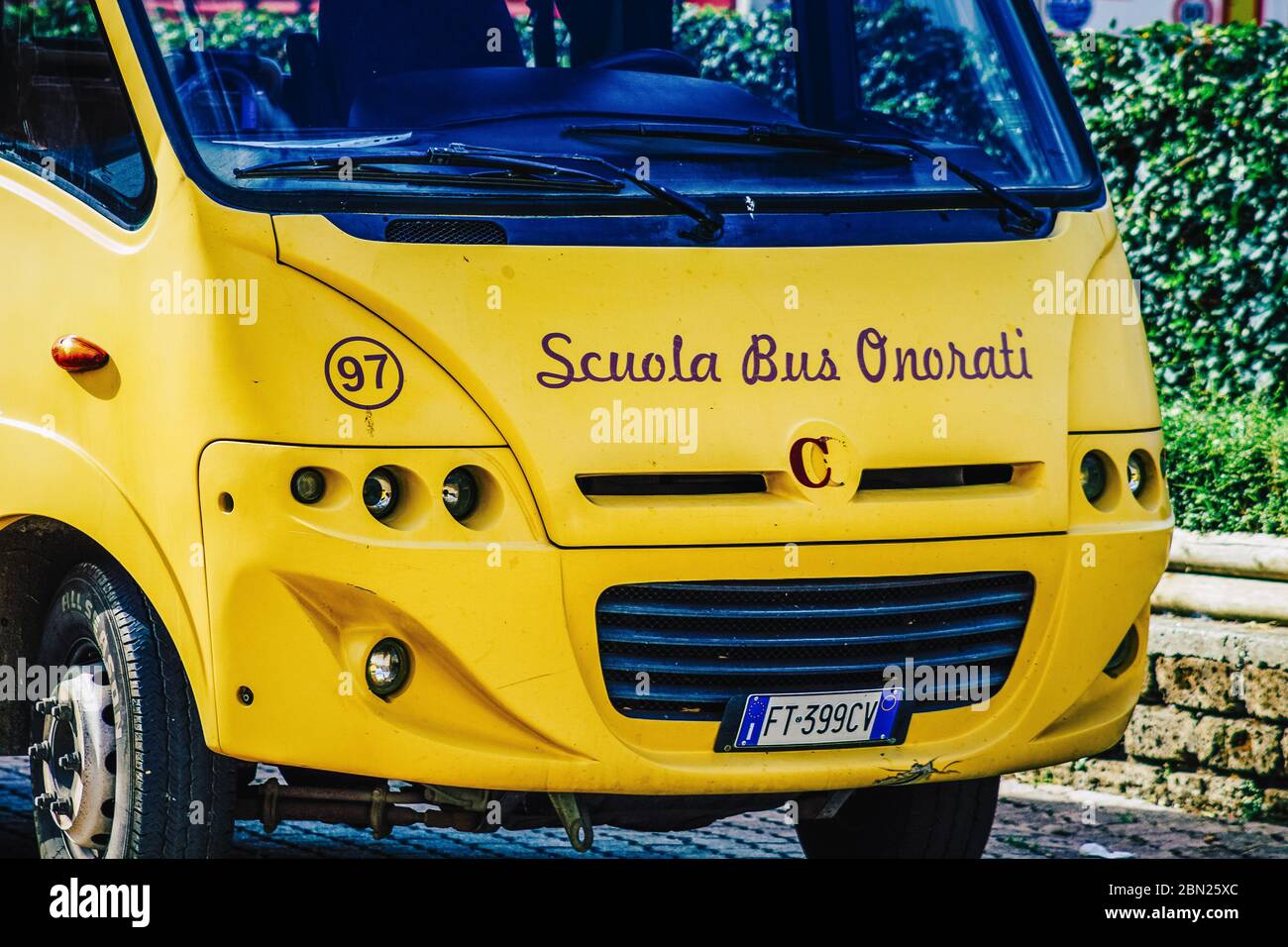 Rome Italy September 25, 2019 Closeup of a school bus parked in the ...