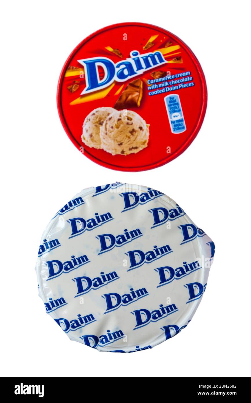Tub of Daim ice cream icecream - Daim caramel ice cream with milk ...