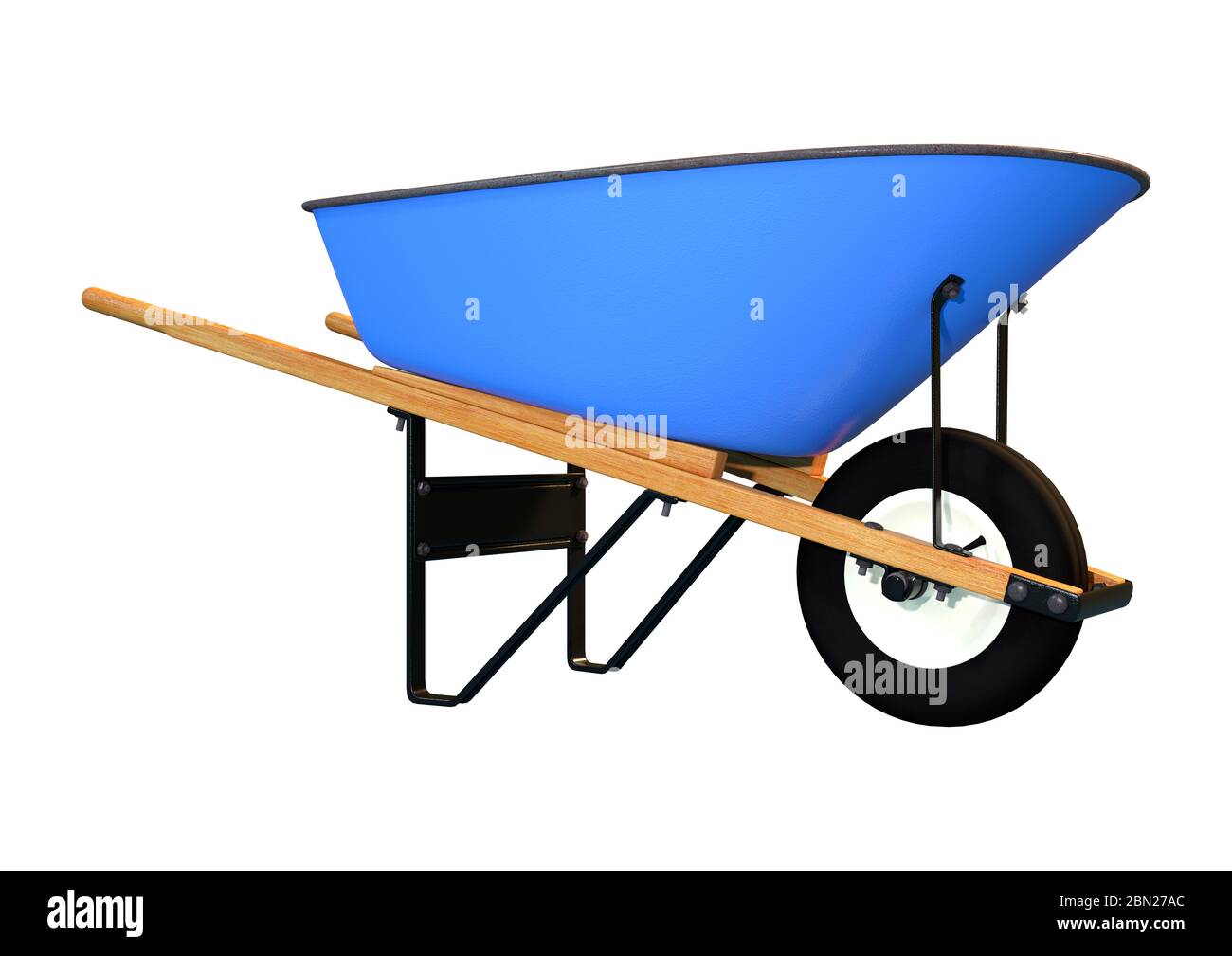 3D rendering of a blue wheelbarrow isolated on white background Stock ...