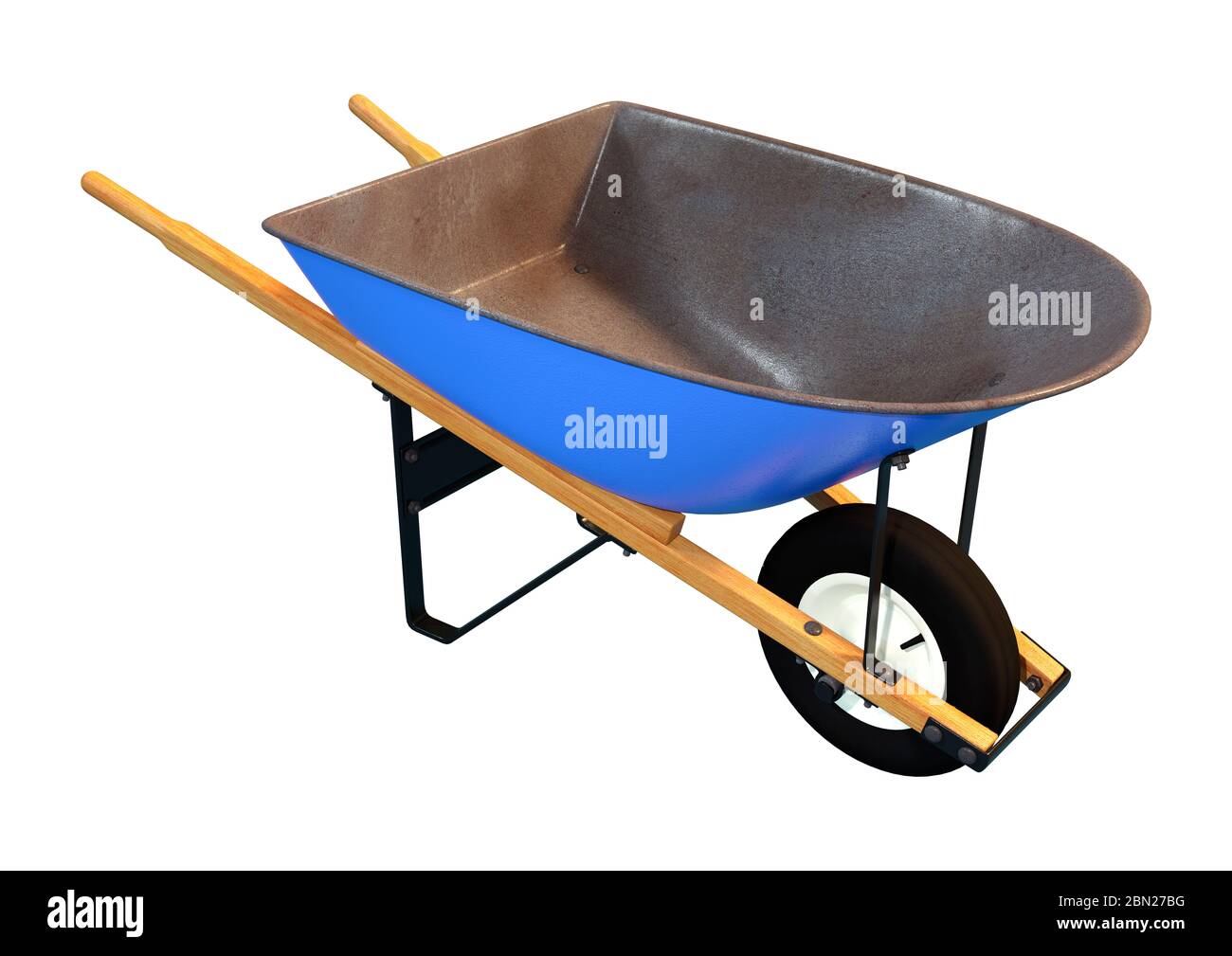 3D rendering of a blue wheelbarrow isolated on white background Stock ...