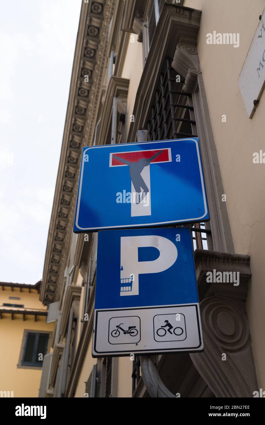 traffic sign art in the center of florence, italy Stock Photo - Alamy