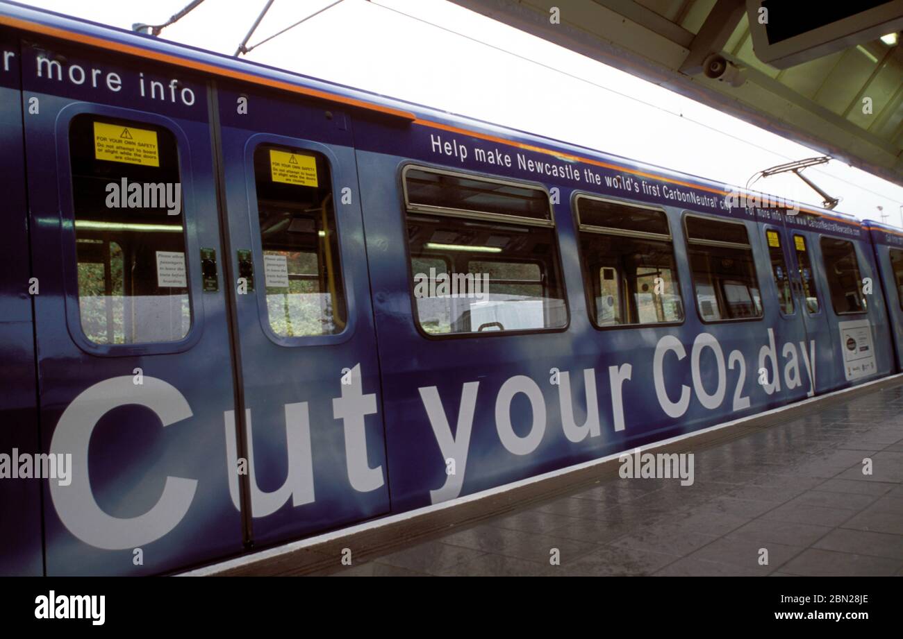 Metro train decorated with banner ad Cut your CO2 day; campaign to make ...