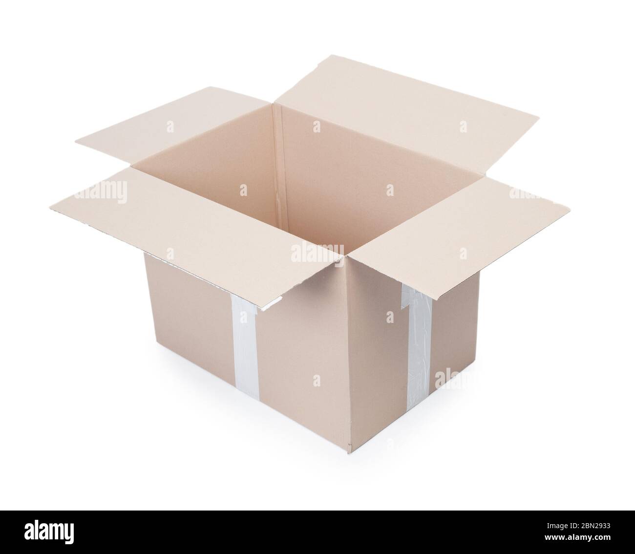 Open empty cardboard box isolated on white background Stock Photo - Alamy