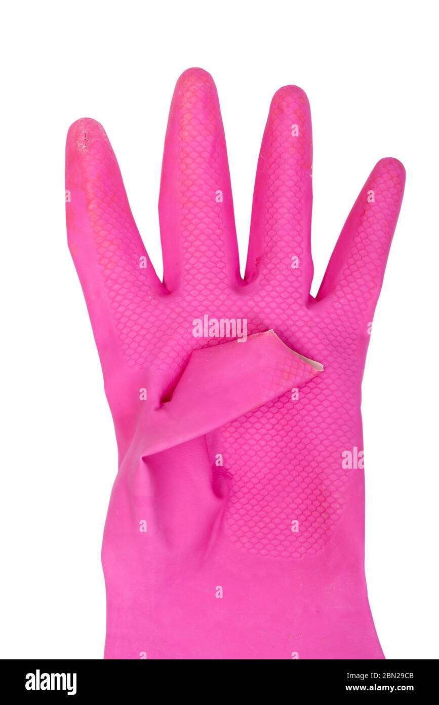 Torn rubber glove isolated on white background Stock Photo - Alamy