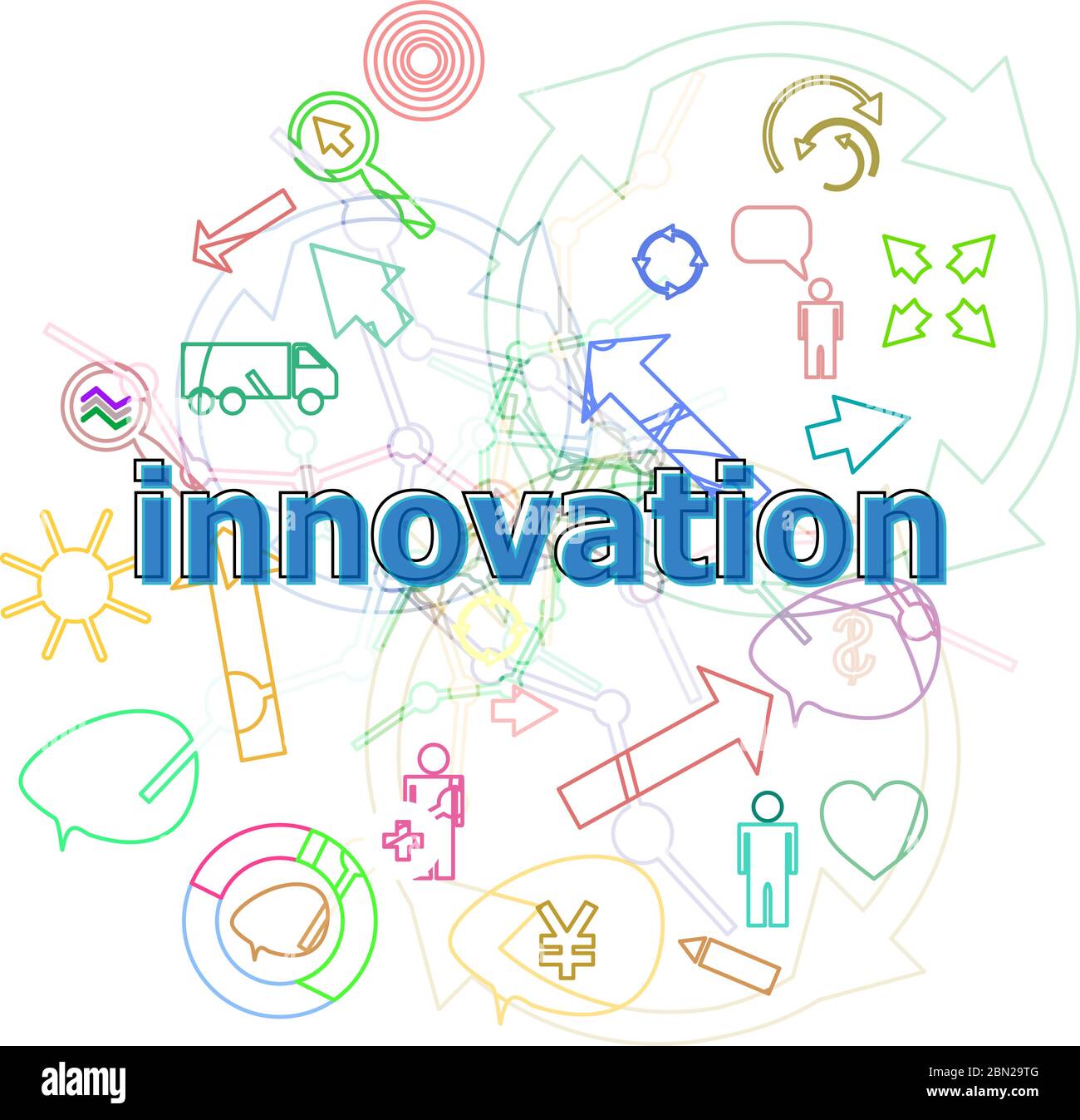 Text Innovation. Business concept . Simple infographics thin line icons ...