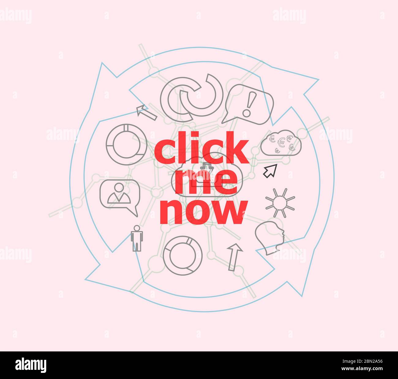 Text click me now. Web design concept. Flat linear Infographic outline ...