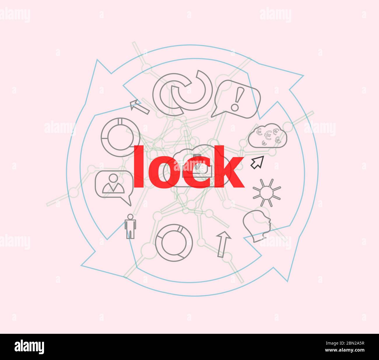 Text Lock. Security concept . Flat outline linear Infographic Stock ...