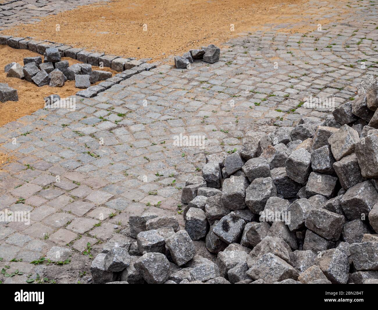 New construction of a footpath in the old town Stock Photo - Alamy