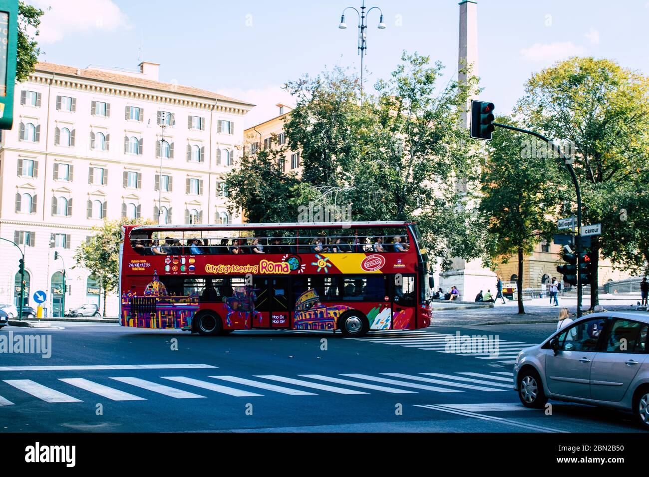Rome Italy October 20, 2019 View of a tourist bus rolling through the ...