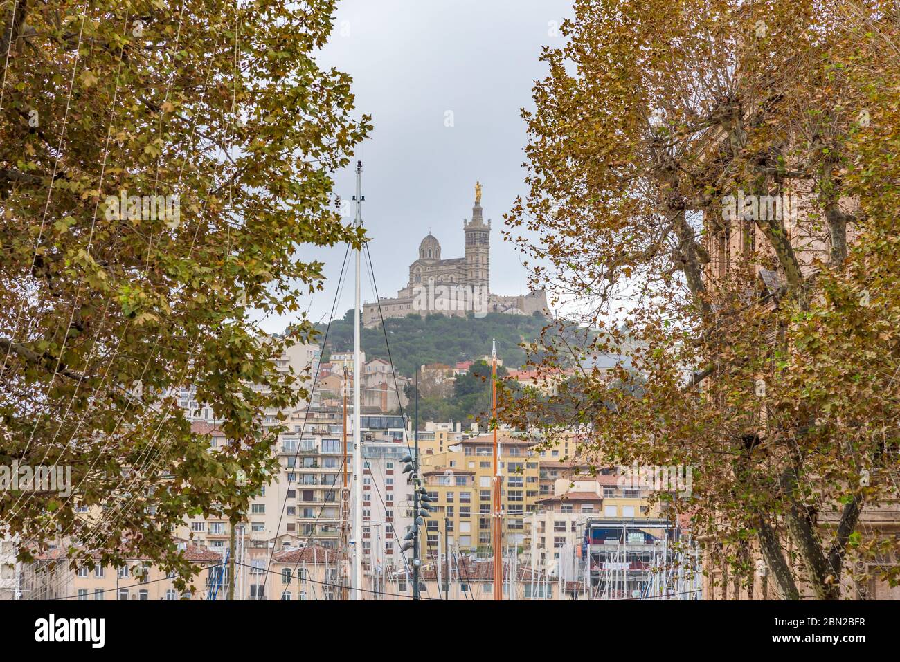 Marseille, France. View of the Basilica of Notre Dame de la Garde from ...