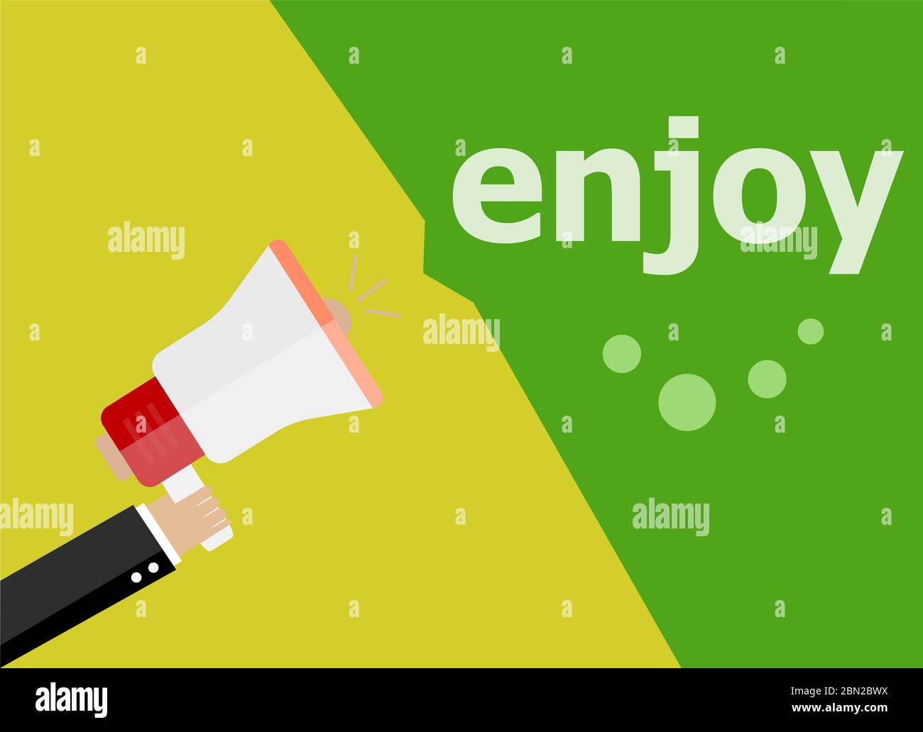 Enjoy. Hand holding a megaphone. flat style Stock Photo - Alamy