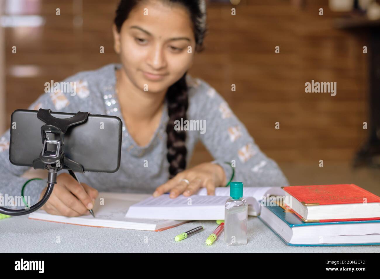 Selective focus of Mobile, Concept of e-learning at home due to covid ...