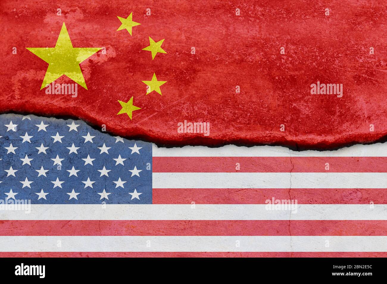 Flag of USA and China on cracked concrete wall background. Concept ...