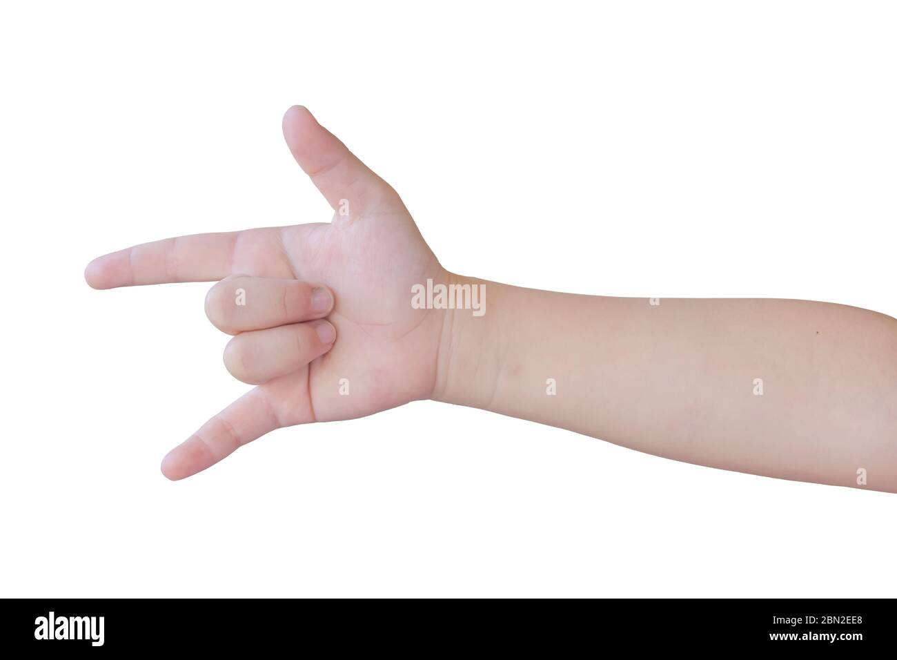 Love sign of child hand isolated on white background. Object with ...