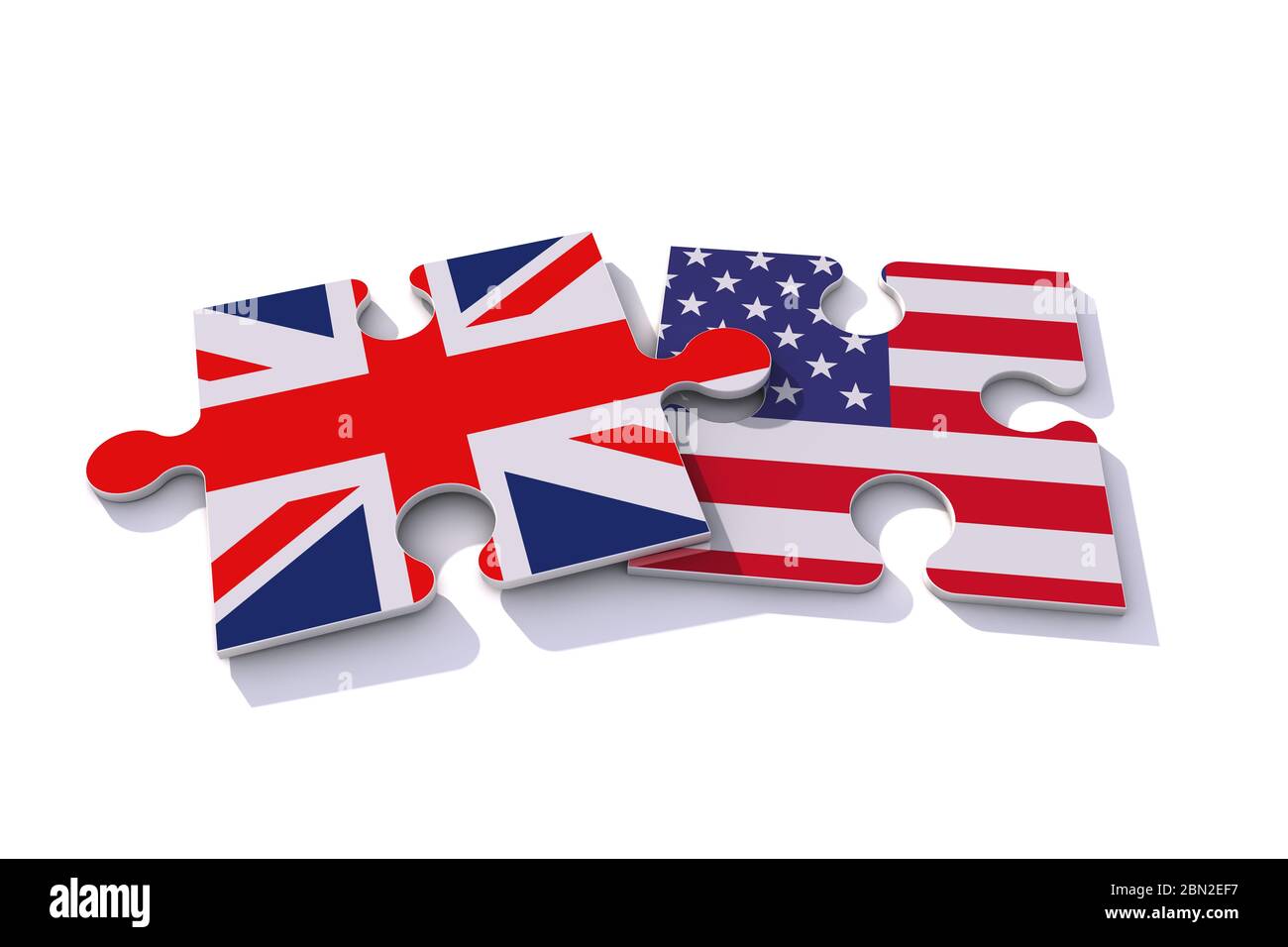 United Kingdom and USA flag puzzle pieces. 3D rendering Stock Photo - Alamy