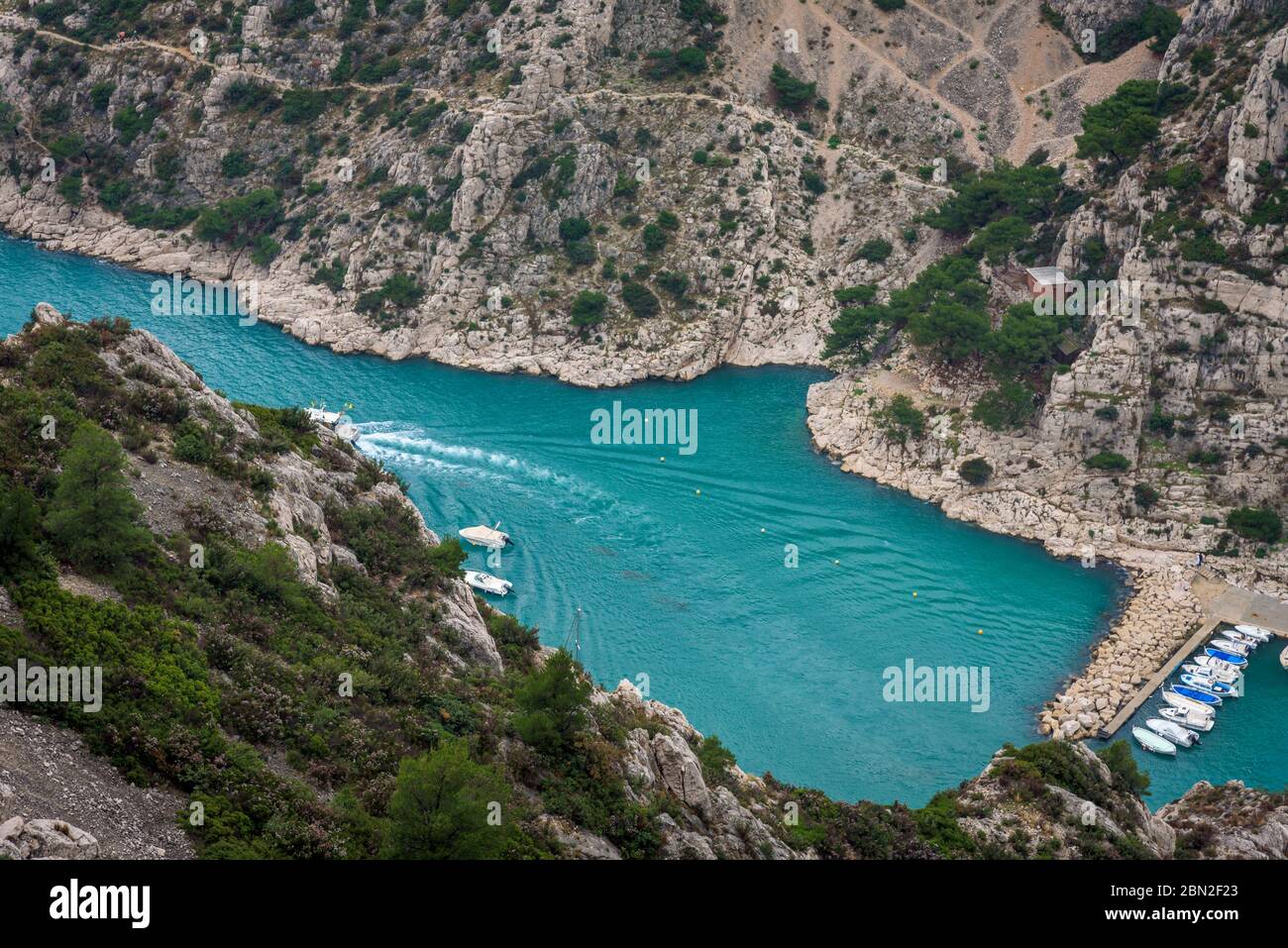 Aerial view of Calanque de Morgiou, fjord in Marseille, south of France ...
