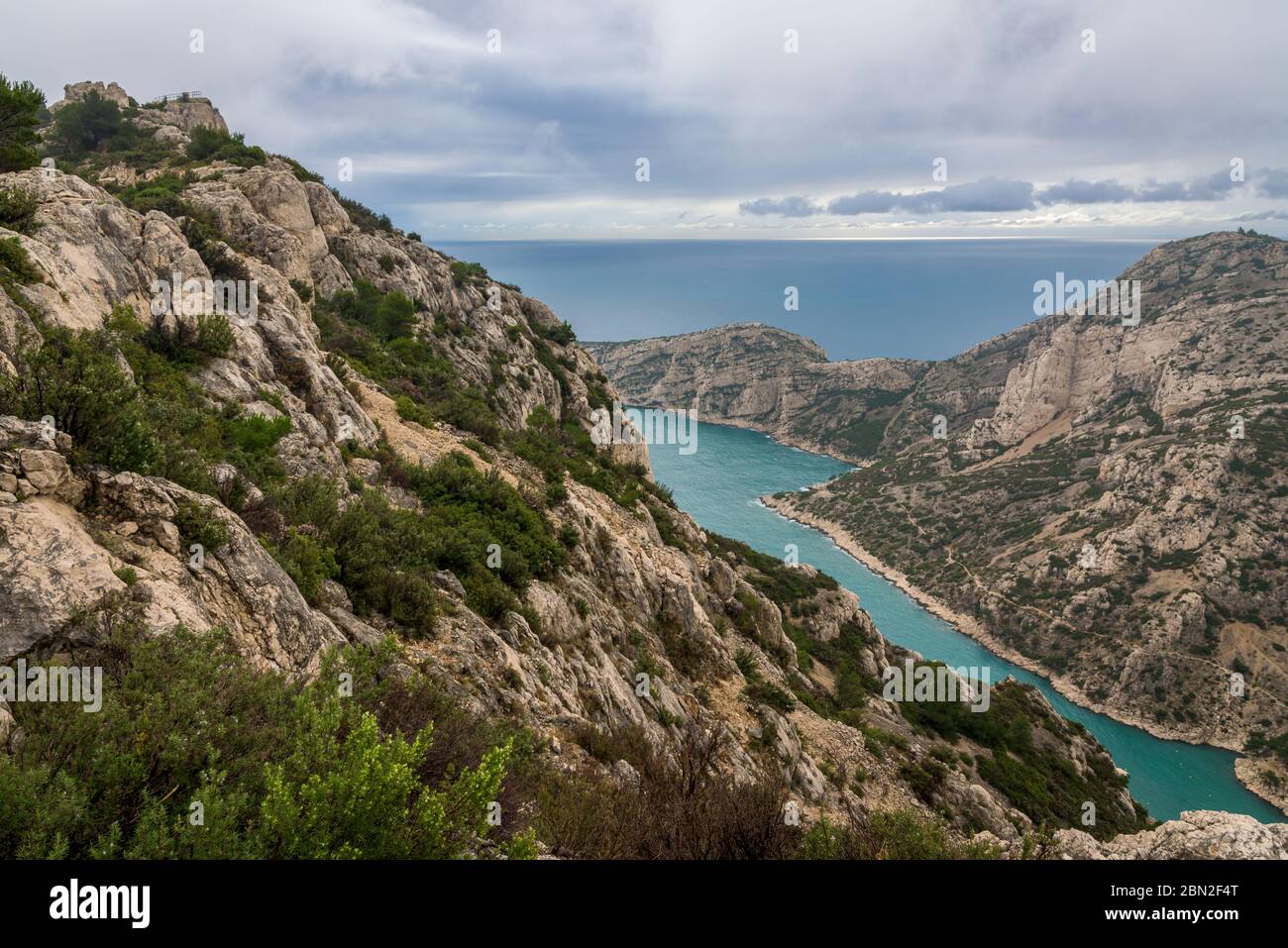Aerial view of Calanque de Morgiou, fjord in Marseille, south of France ...