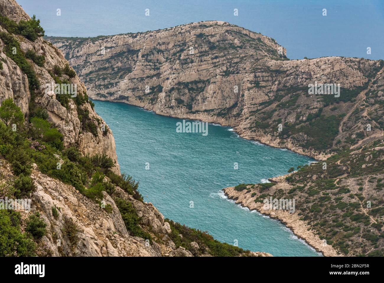 Aerial view of Calanque de Morgiou, fjord in Marseille, south of France ...