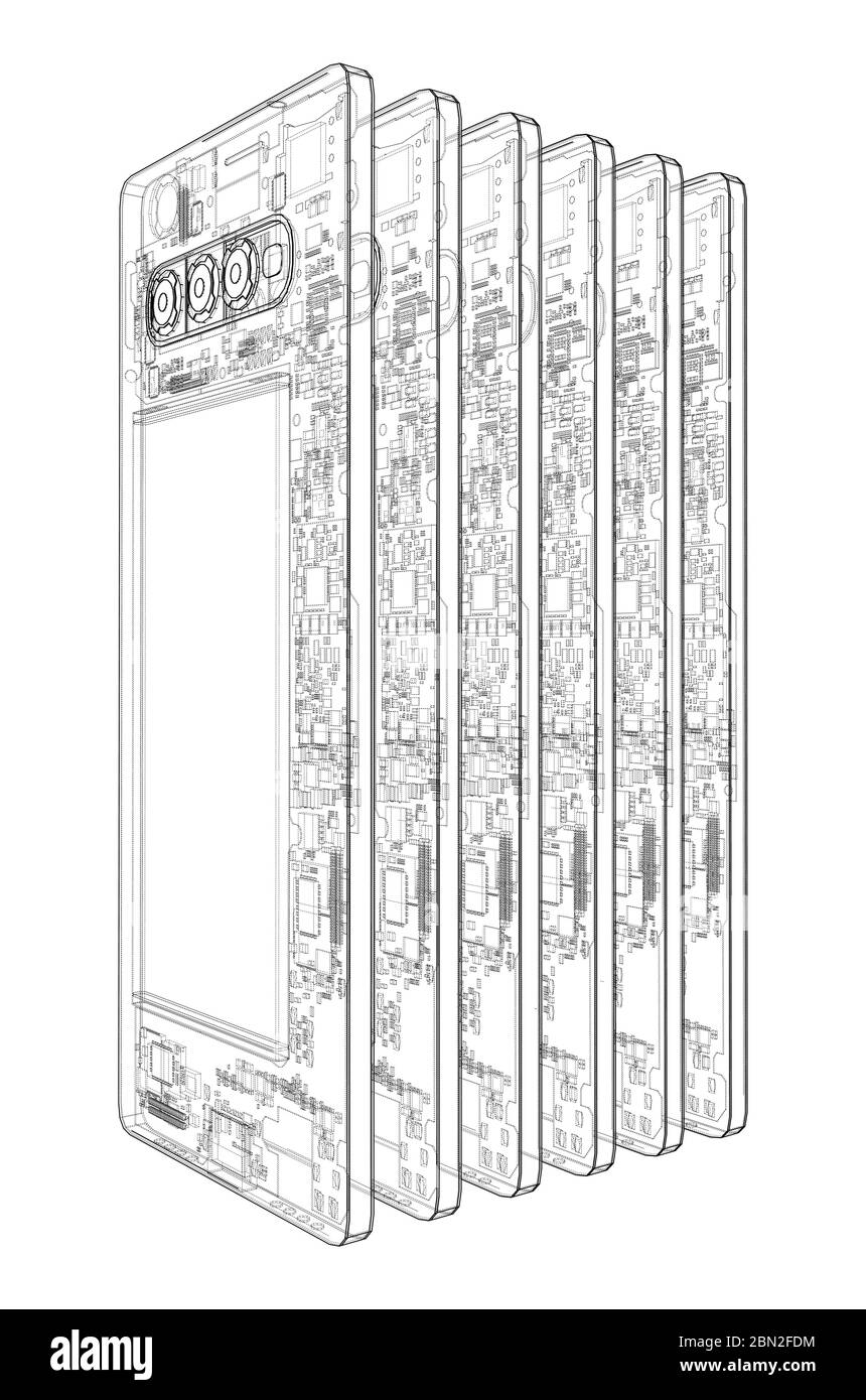 Smartphones concept outline. Vector rendering of 3d. Wire-frame style ...