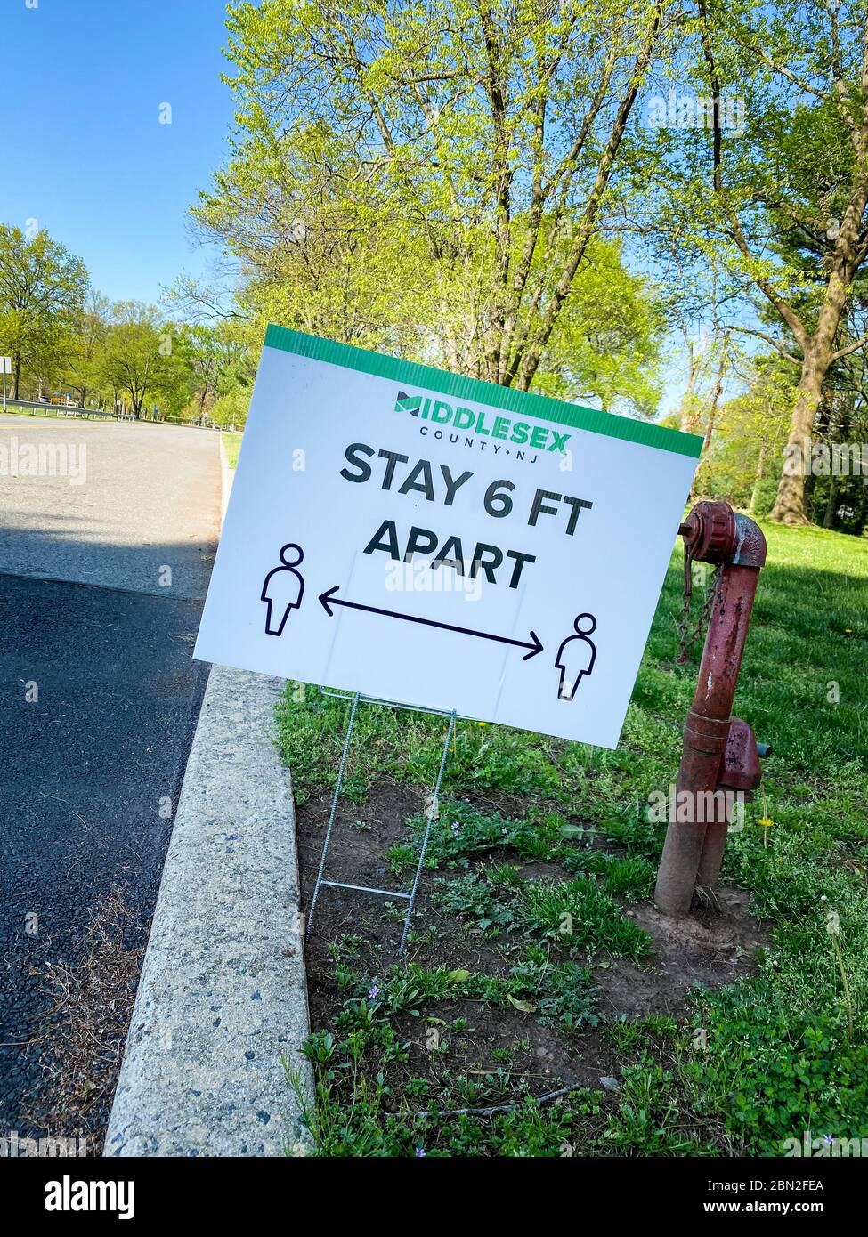 WOODBRIDGE, NEW JERSEY / USA - MAY 4, 2020: a sign in Merrill Park ...