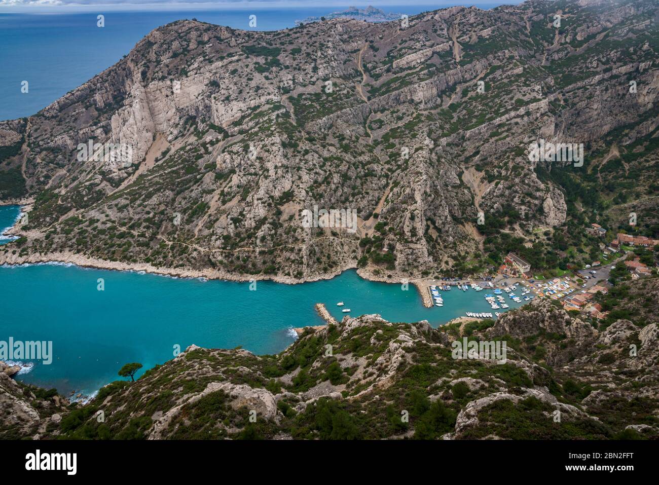 Aerial view of Calanque de Morgiou, fjord in Marseille, south of France ...