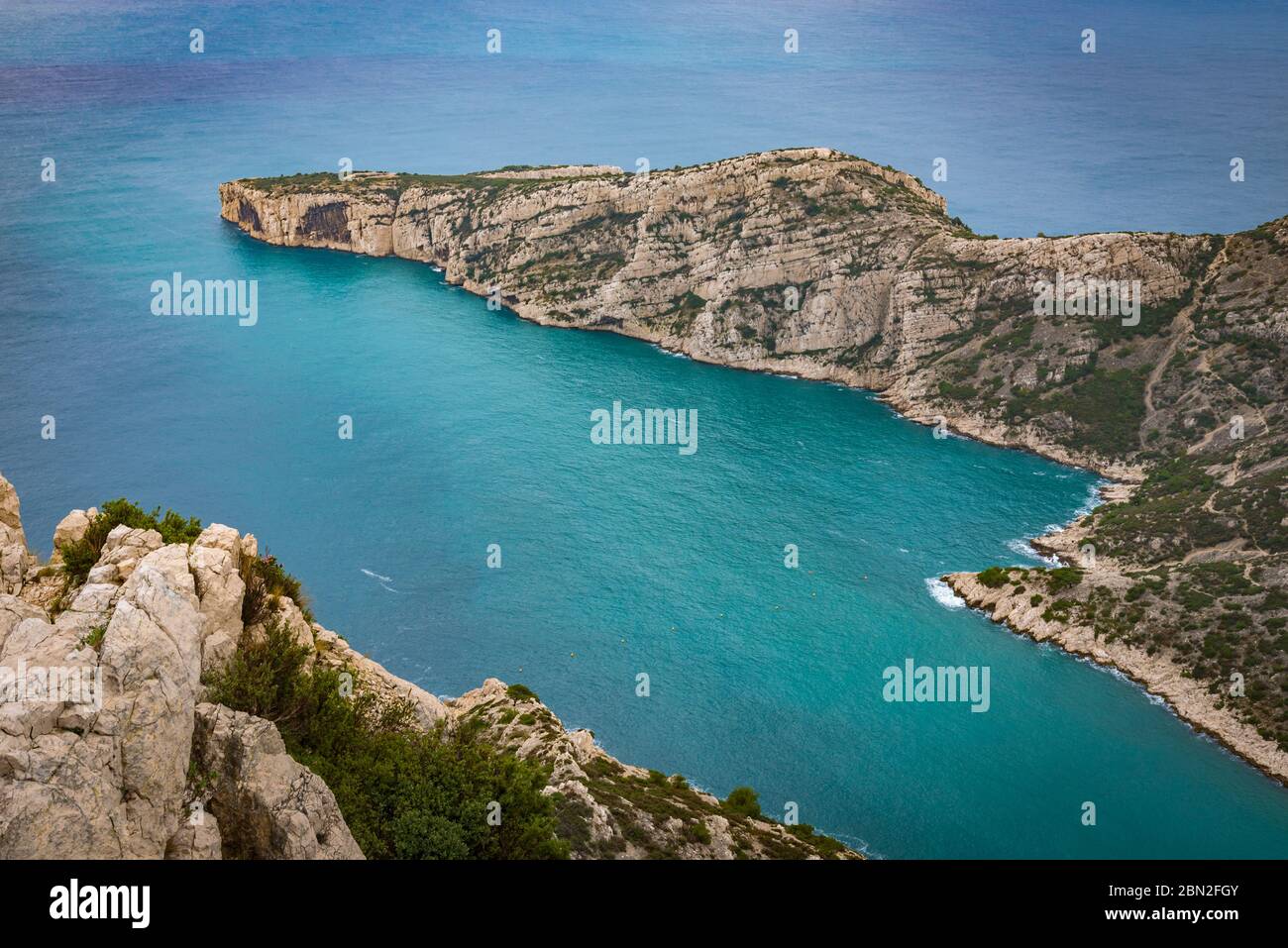 Aerial view of Calanque de Morgiou, fjord in Marseille, south of France ...