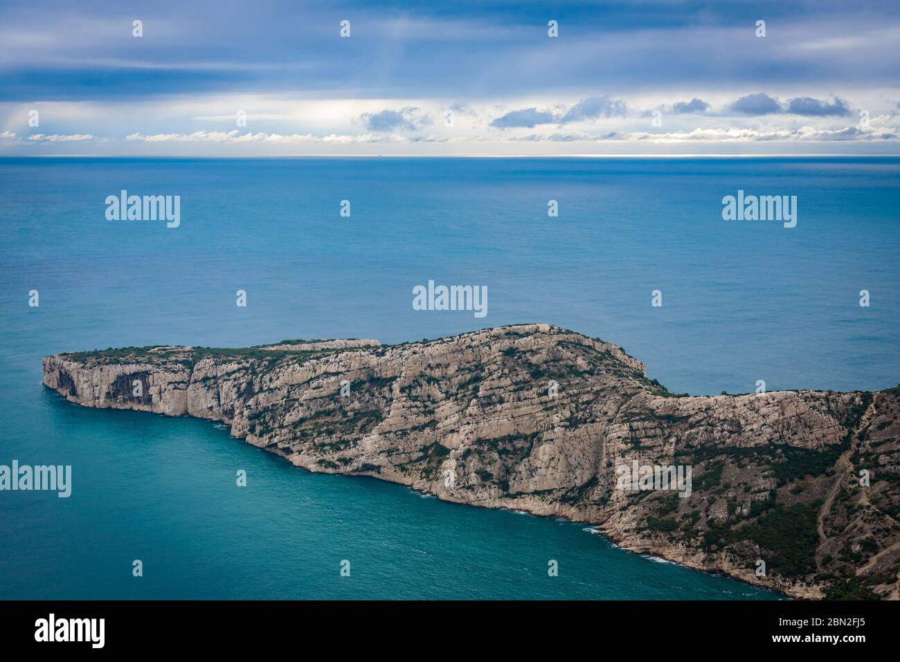 Aerial view of Calanque de Morgiou, fjord in Marseille, south of France ...