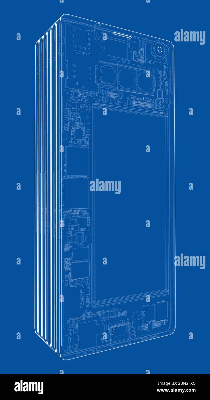 Smartphones concept outline. Vector rendering of 3d. Wire-frame style ...