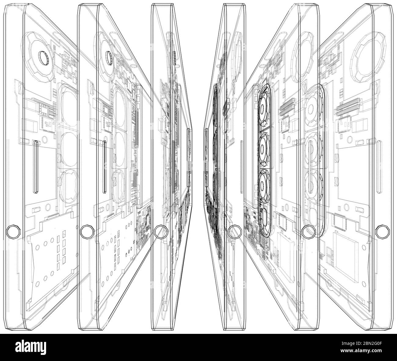 Smartphones concept outline. Vector rendering of 3d. Wire-frame style ...