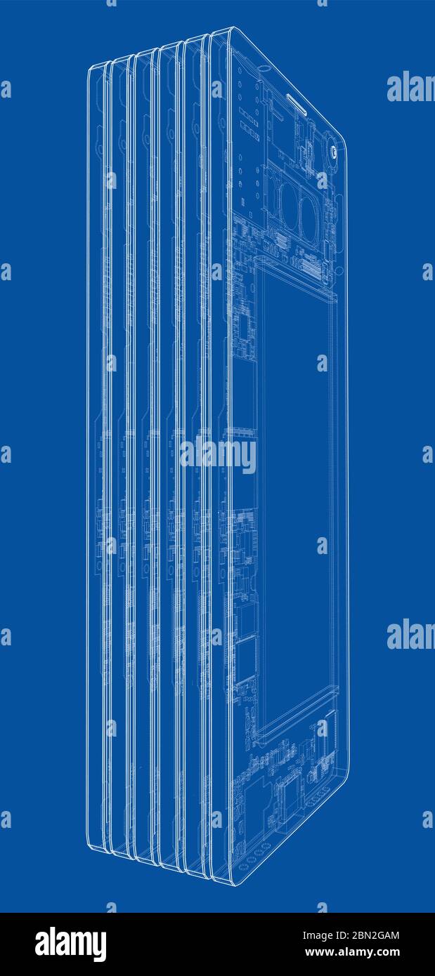 Smartphones concept outline. Vector rendering of 3d. Wire-frame style ...