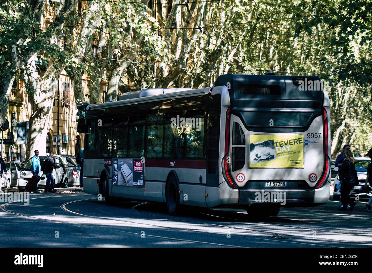 Rome Italy October 18, 2019 View of a public bus rolling through the ...