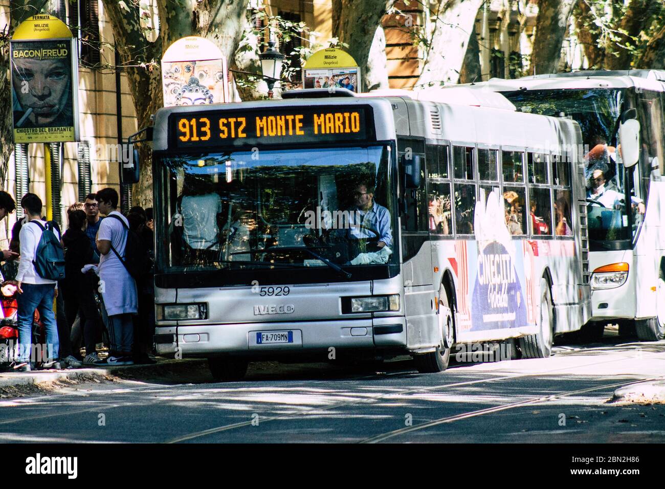 Rome Italy October 18, 2019 View of a public bus rolling through the ...