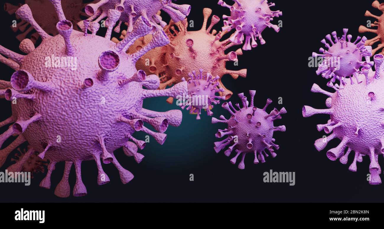Coronaviruses KOVID-19 on a black background. 3D rendering Stock Photo ...