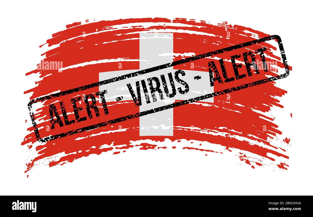 Swiss torn flag with a stamp with the words alert virus, vector image ...