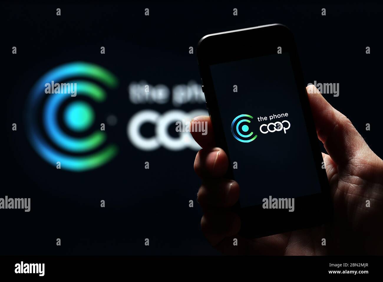 The Phone coop, mobile phone network logo on a mobile phone (Editorial ...