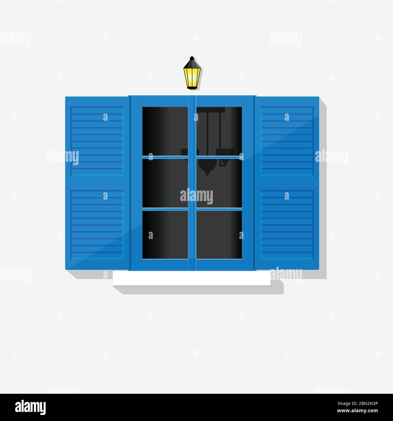 greek blue window vector art illustration with lamp Stock Vector Image ...