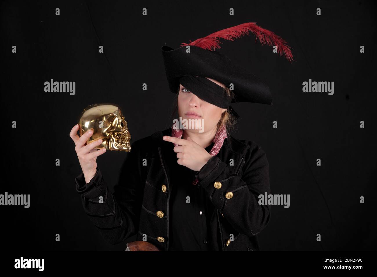 carribean girl pirate in the black background look the camera Stock ...