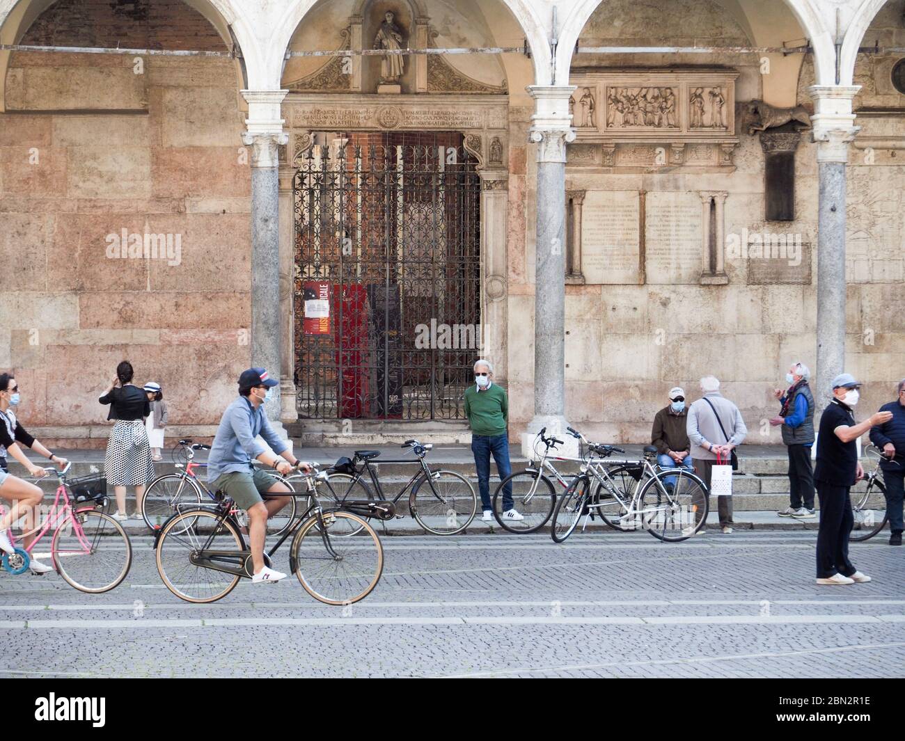 Cremona, Lombardy Italy, 11th may 2020 - People meet at the central ...
