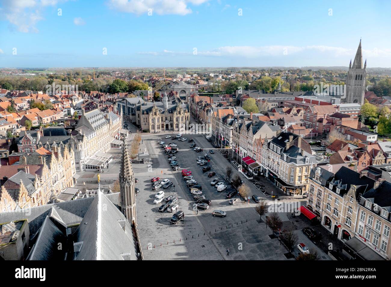 The Menin Gate and town square of Ypres, Belgium. The World War 1 ...